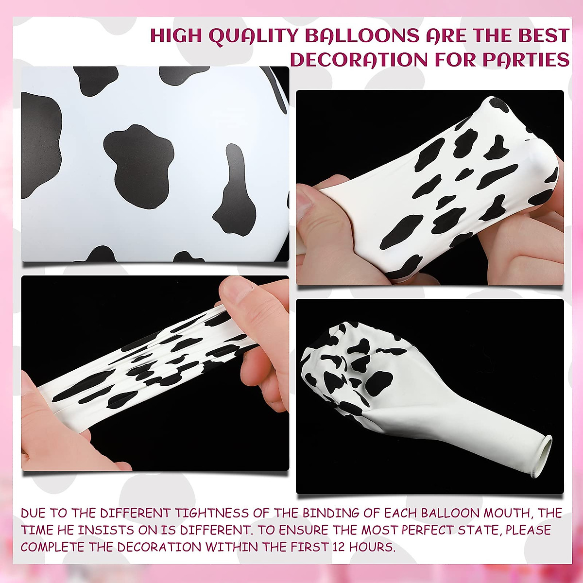 70 Pieces Western Theme Party Decorations Bachelorette Birthday Cow Balloons Rodeo Balloons Rose Red, Pink, Silver, Cow Print Latex Balloons for Baby Shower Cowgirl Party Supplies