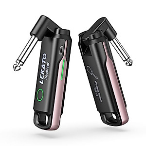 LEKATO Wireless Guitar System UHF Audio Wireless Guitar Transmitter and Receiver Rechargeable Wireless Guitar Transmitter Receiver with 70 Channels for Guitar Bass Electric Instruments (Pink)