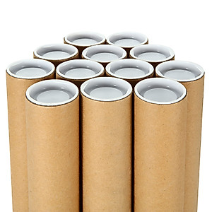 ZOFORTY 20 Pack 2 x 12 Inch (11.8) Mailing Tubes with Caps, Cardboard Poster Tubes for Shipping Posters, Art Prints (Kraft)