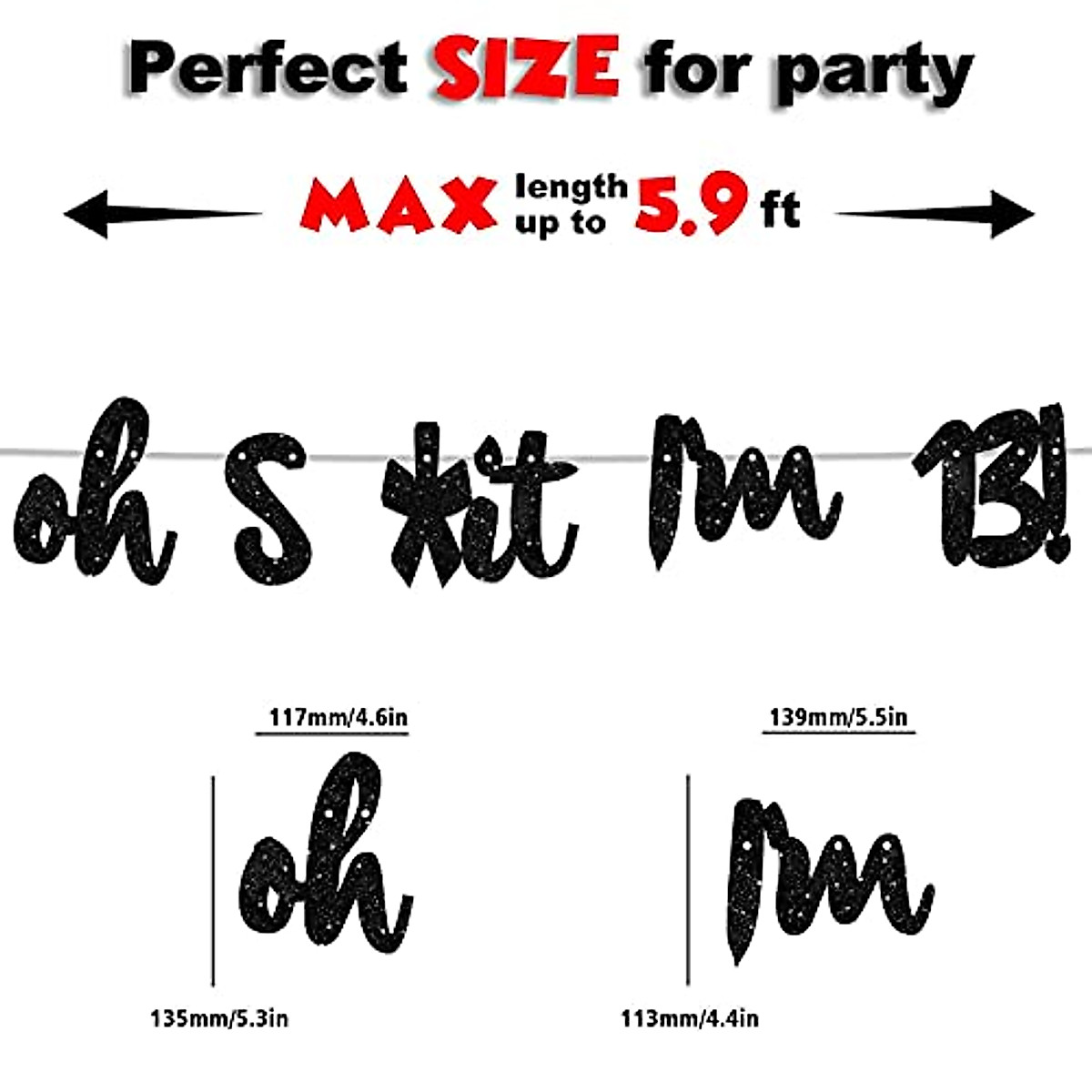 Oh I’m 13! Banner Backdrop Glitter Black Hallo Thirteen Cheers to 13 Years Old Theme Decor for Boy Girl Happy 13th Birthday Party Photo Studio Prop Flag Decorations Favors Supplies