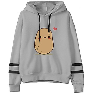 Fronage Teen Girls Potato Hooded Sweatshirt Graphic Womens Long Sleeve Cute Hoodies Pullover Tops (X-Large, Gray)