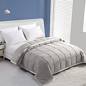 Dafinner Down Blanket Queen Size | Lightweight Summer Cooling Bed Comforter | 750 Fill-Power Feathers & Down Quilt, Noiseless & Extra Soft Thin Duvet Insert with Satin Trim, Gray