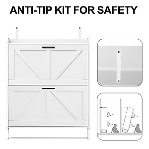 Urban Deco Wooden Shoe Storage Cabinet for Entryway, Organizer Shoe Cabinet with 2 Flip Drawers, Elegant 2 Tier Freestanding Shoe Organizer (White)