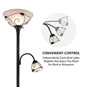 VONLUCE Torchiere Floor Lamp with Side Reading Light, 3-Way Switch Combo Antique Bronze Mother Daughter Floor Lamp with Glass Shade, 71" Desk Floor Lamp for Living Room Corner Bedroom Home Office