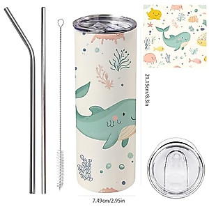 Tumbler with Lid and Straw Cute Cartoon Sea World thermos coffee travel mugcute cups 20 oz insulated tumbler for Daily Holiday Decor Gift coffee cup