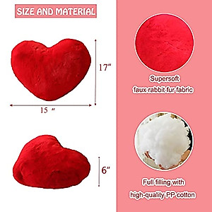EastTree Pink Heart Throw Pillows for Mother Day, Faux Rabbit Fur 3D Fluffy Heart Pillows, Love Cute Plush Soft Heart Shaped Pillows Gift for Kids Living Bedroom 15 X 17 Inch