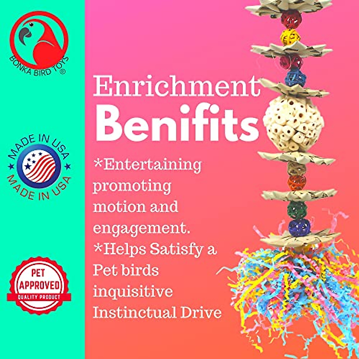 Bonka Bird Toys 3612 Sola Tower Vine Palm Sola Shred Paper Natural Hanging Beak Feet Parrot Cockatoo Accessories Parrotlet African Grey…
