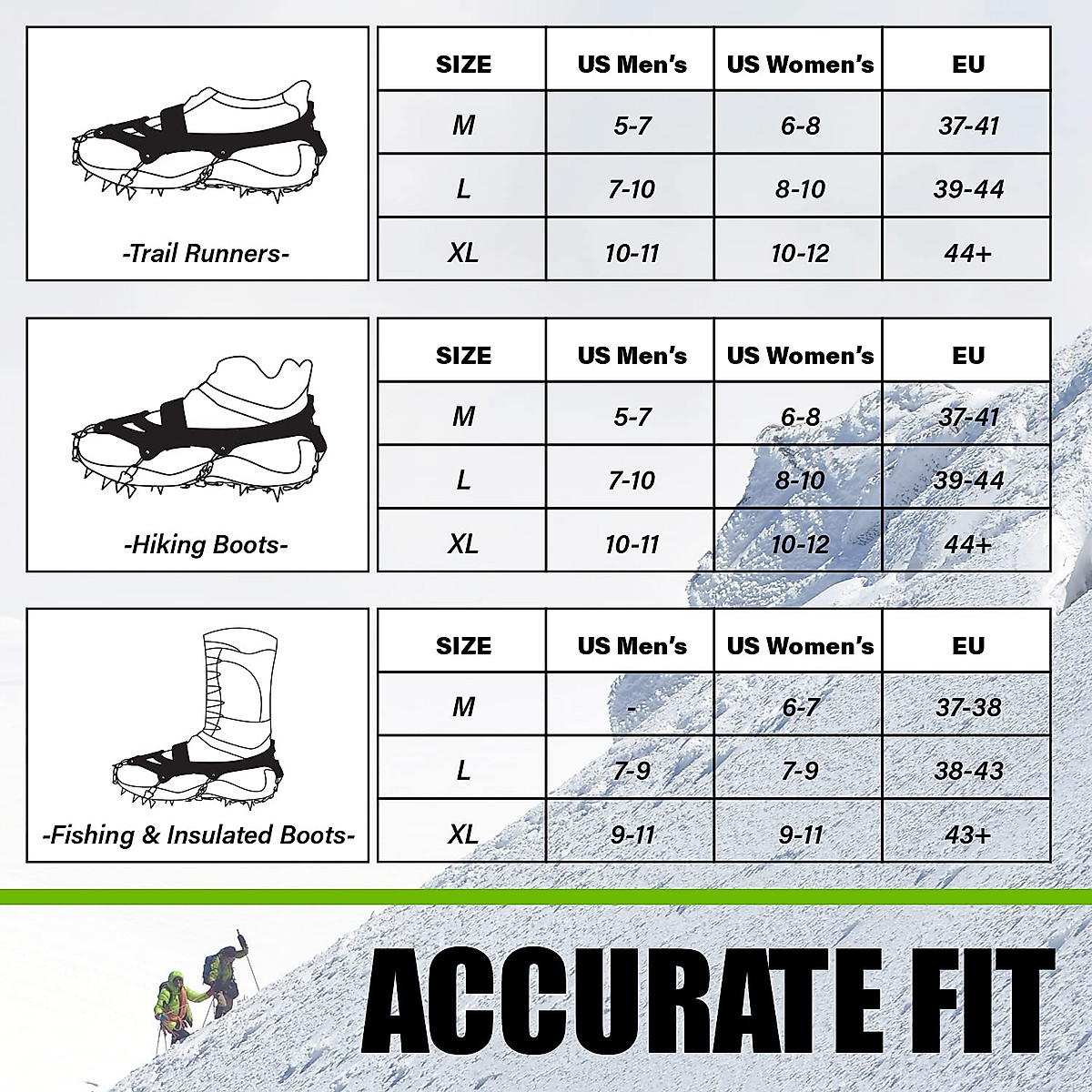 Crampons for Hiking Boots - Men and Women - 19 Non-Slip Spikes for Hiking - Hiking Spikes for Boots and Shoes - Best for Snow and Ice - Fits Size 7-10 Crampon Traction