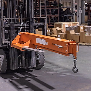 Titan Attachments Fork Mounted Adjustable Hoist Jib Boom Crane, Manual Telescopes 79"-147", 6000 LB Lift Capacity, Two 3 Ton Swivel Hooks, Ideal for Warehouse or Factories