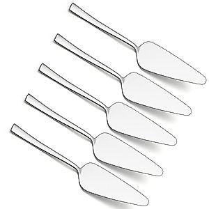 Pie Server Set of 5, E-far 8.9 Inch Stainless Steel Cake Server Cutter for Pastry Cheese Pizza, Serrated Edge with Square Handle, Mirror Polished & Dishwasher Safe