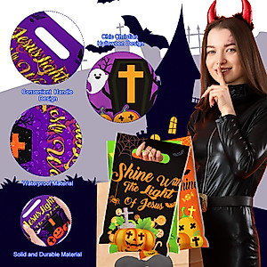 Tiangrid 48 Pieces Halloween Plastic Gift Bags Halloween Pumpkin Treat Bags Christian Religious Candy Bags Mixed Color Party Favors Bags with Handle for Holiday Supplies