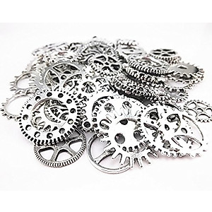 Yueton 100 Gram (Approx 70pcs) Antique Steampunk Gears Charms Clock Watch Wheel Gear for Crafting (Silver)