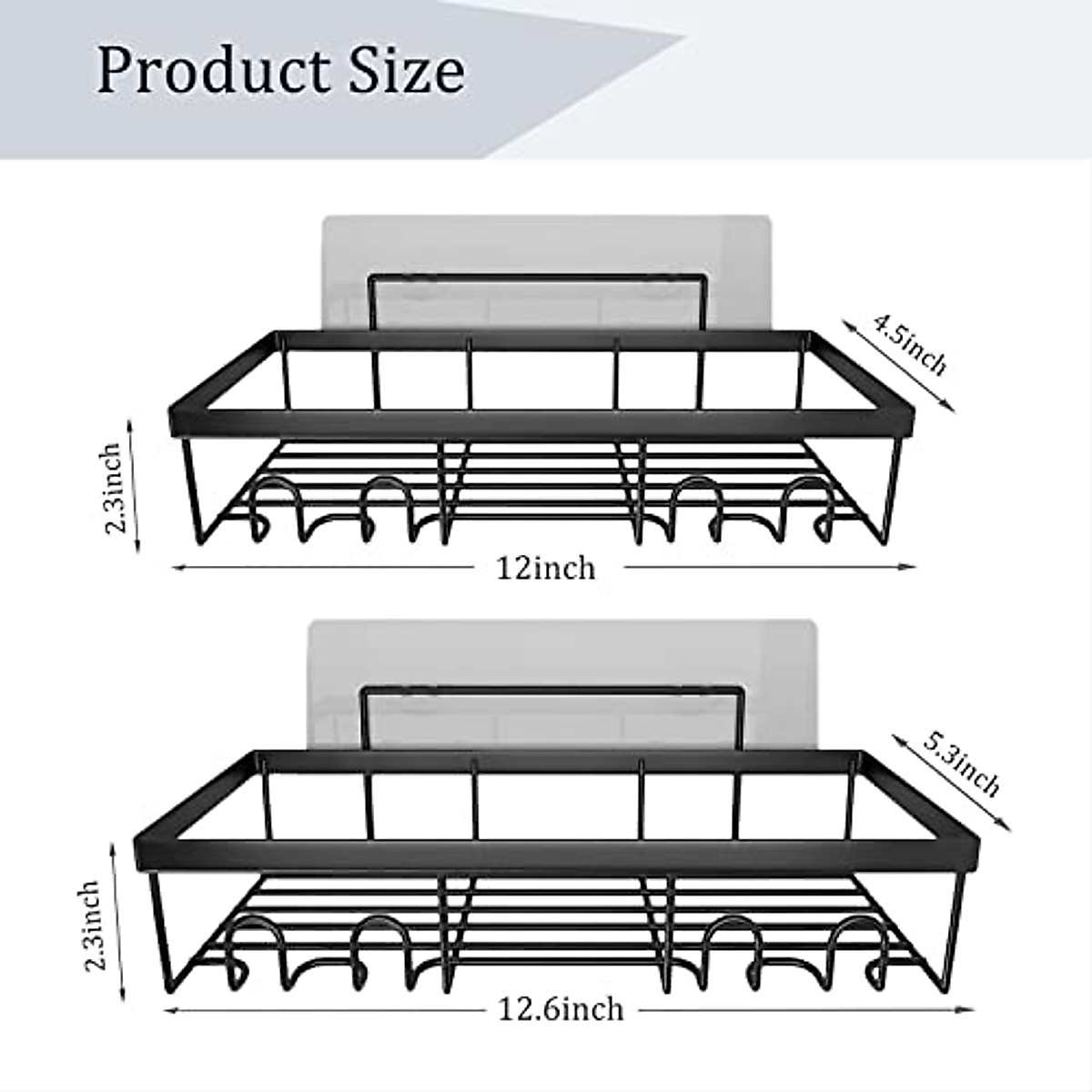 BOROY Shower Caddy Shelf Organizer Rack(2Pack), No Drilling, Self Adhesive Black Bathroom Shelves Basket for Home Wall Shower Inside Organization and Storage