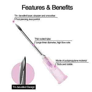 Vitaheal 100 Pack 18 Ga 1 Inch Needle, Luer Lock, Industrial Accessories, Sterile Individual Package for Lab Scientific Measuring, Refilling Inks, Plant and Industry