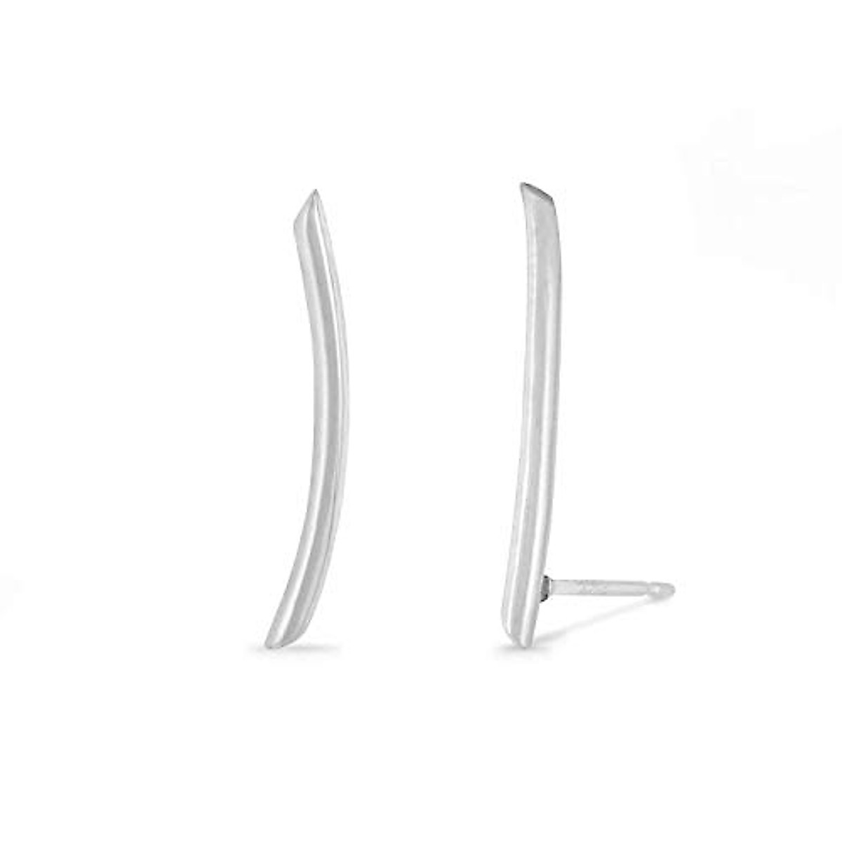 Boma Jewelry Sterling Silver Minimalist Long Curved Bar Ear Crawler Stud Earrings