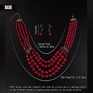 Aimimier 1920s Flapper Faux Pearl Strand Necklace and Earrings Set Boho Vintage Layered Long Chunky Crystal Stacked Choker for Women