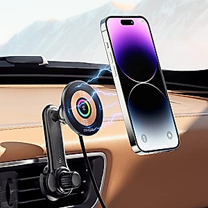 ESSAGER Compatible for Magsafe Wireless Car Mount Charger, 15W Magnetic Wireless Phone Car Charger Mount with RGB Light for Air Vent, iPhone 12 13 14