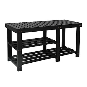 Babion Shoe Storage Bench, 3-Tier Shoe Rack for Entryway, Shoe Rack with Bench, Shoe Bench with Storage Shelf, Shoe Bench, Shoe Stand,Wooden Shoe Rack for Closet, Hallway, Living Room(Black)