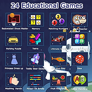 Kids Game Smart Watch for Kids with 24 Puzzle Games HD Touch Screen Camera Music Player Pedometer Alarm Clock Calculator Flashlight 12/24hr Kids Watches Gift for 4-12 Year Old Boys Toys for Kids