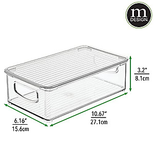 mDesign Plastic Storage Bin Box Container, Lid, Built-In Handles, Organization for Makeup, Hair Styling Tools, Accessories in Bathroom Cabinet, Cupboard Shelves, Ligne Collection, 4 Pack - Clear/Clear