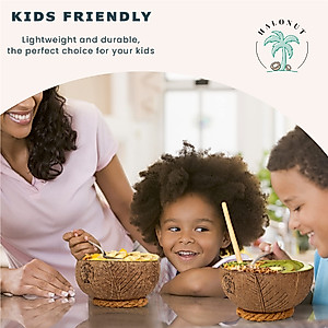 Halonut's Coconut Bowls- Acacia Wooden Spoons, Bamboo Straw Cleaner, Coconut Husk Rope Stand, Cotton Pouch Buddha Acai Smoothie Vegan Bowl Handmade By Artisan Natural Unique Eco Friendly Gift Set of 2