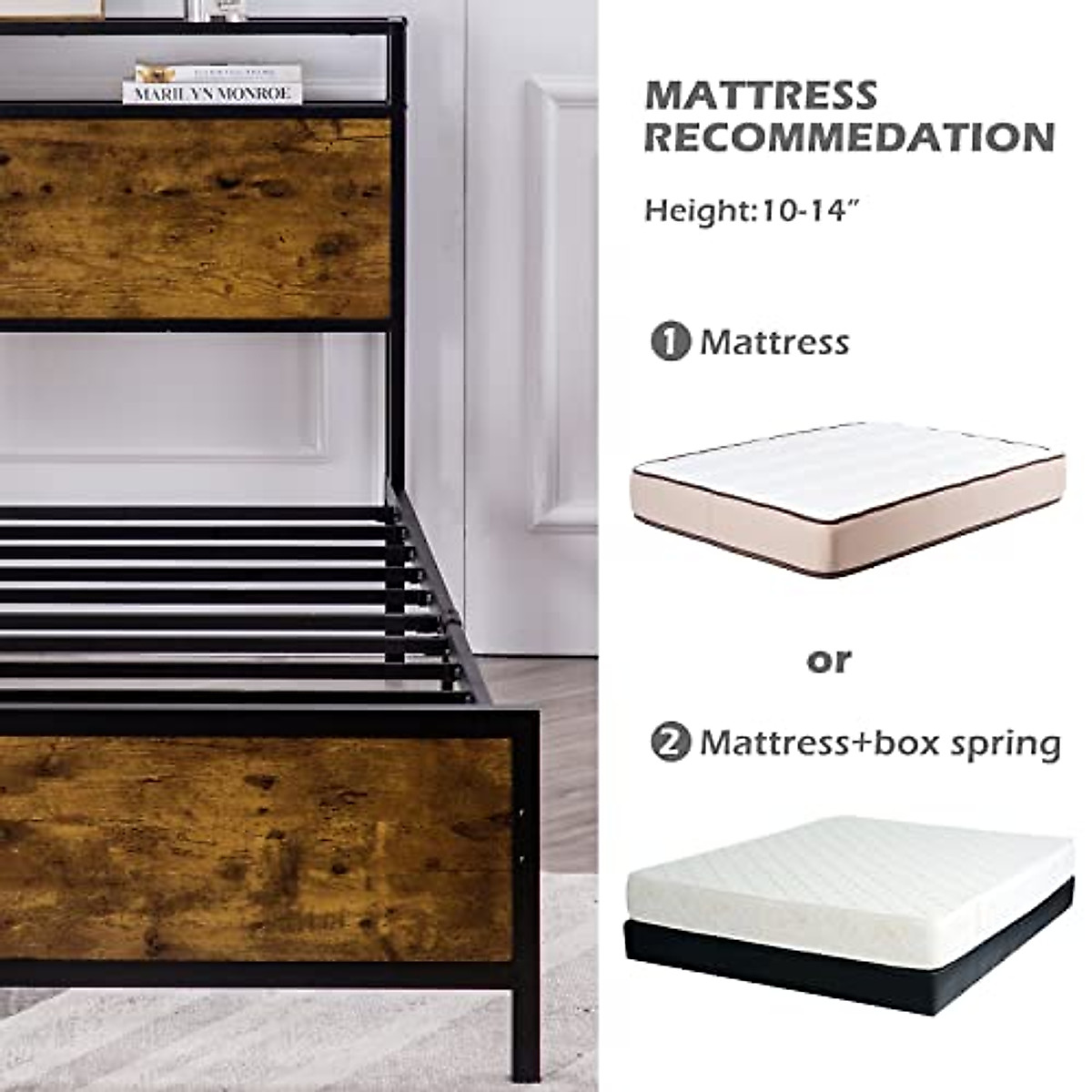 GAZHOME Twin XL Bed Frame, Platform Bed with 2-Tier Storage Headboard, Solid and Stable, Noise Free, No Box Spring Needed, Easy Assembly