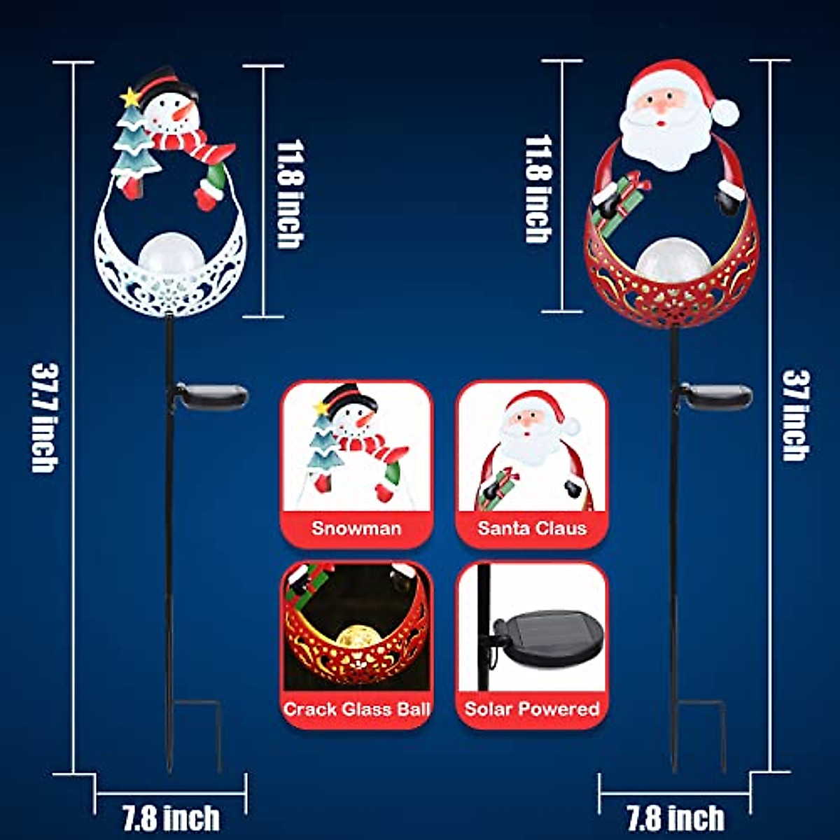 Solar Christmas Garden Stake Lights Santa Claus&Snowman Solar Christmas Decorations with LED Lights Outdoor Xmas Yard Pathway Lights Christmas Landscape Lights for Garden(2 PCS)