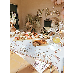 Lopeastar 3Pcs Boho Baby Shower Decorations Tablecloths, Bohemian Pampas Grass Floral Oh Baby Table Cloths, 58 x 108 Inch Large Rectangular Boho Table Covers Party Supplies for Girls Kids