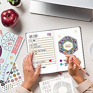 Easy to Use Stencil Set for Dotted Journals - Time Saving Planner Accessories/Supplies Kit Makes Creating Layouts Easy - Incl. Bullet Point Checklists, Daily/Weekly/Monthly Calendars