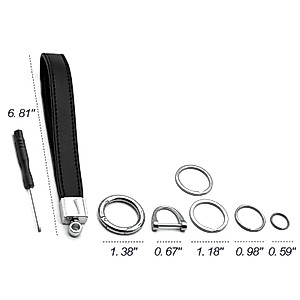 MECHCOS Car Key Fob Keychain Holder Genuine Leather Wristlet Loop Key Chain Circle Carabiner Clip for Men and Women with Anti-Lost D Ring, Screwdriver, 4 Key Rings, 360 Degree Rotatable, Black