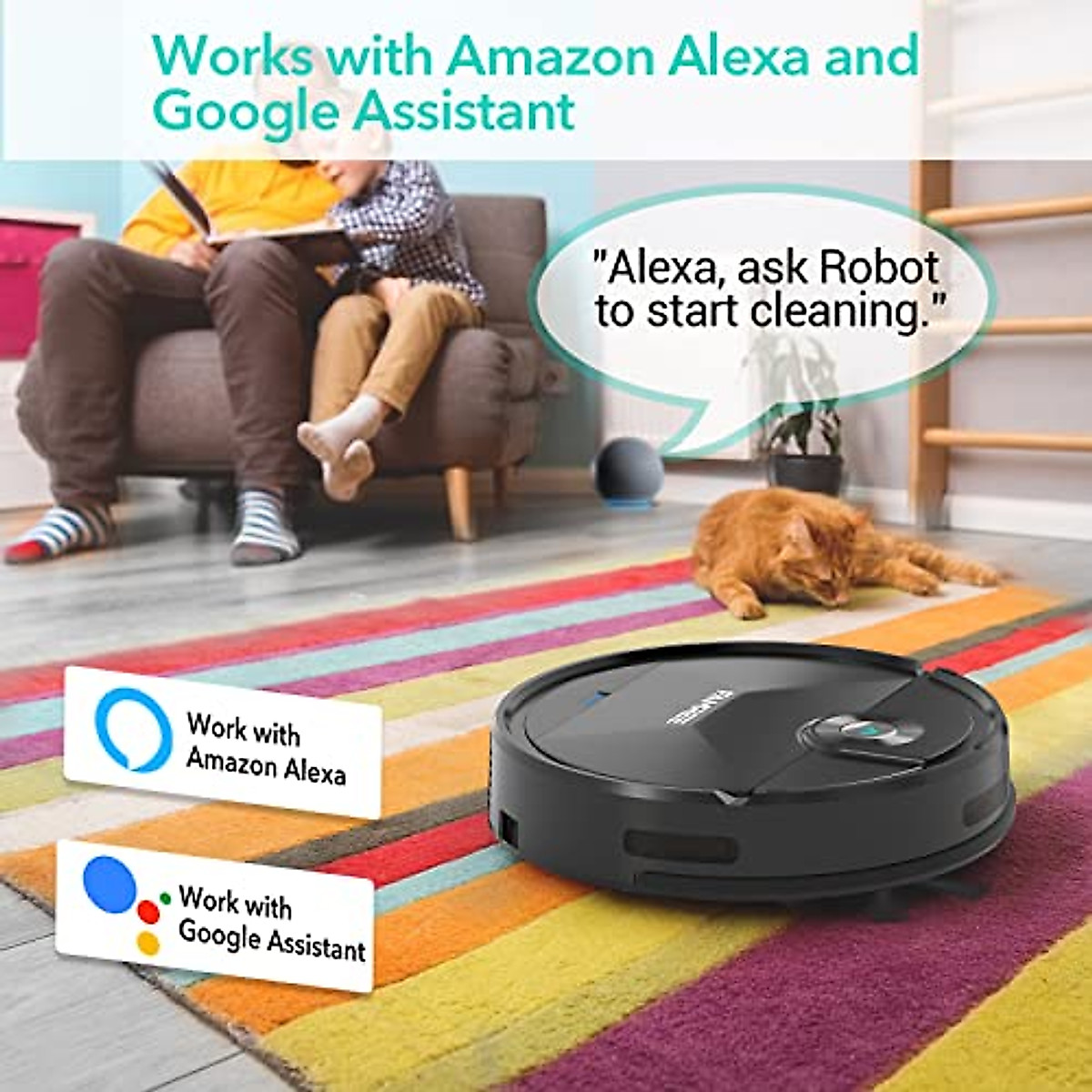 MT-200 Robot Vacuum Cleaner, 1800Pa Strong Suction WiFi/App Self-Charging Robotic Vacuums Quiet Mini Vacuum Cleaner for Pet Hair, Hard Floor, Medium-Pile Carpets