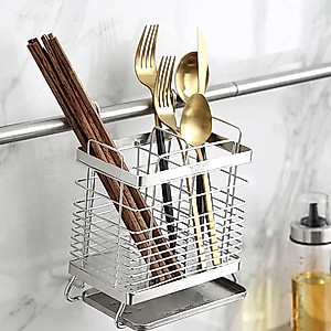 kaileyouxiangongsi 304 Stainless Steel Hanging 2 Compartments Mesh Utensil Drying Rack/Chopsticks/Spoon/Fork/Knife Drainer Basket Flatware Storage Drainer (Square)