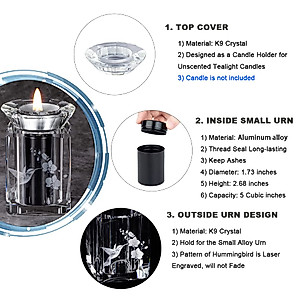 IFOLAINA Small Urn Hummingbird Mini Urns Crystal Ashes Cremation Keepsake Holder for Ashes Adult Male Human Pet Dog Remember Your Love One Lost