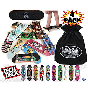 Tech Deck 96mm Individual Fingerboards Bundle with Matty's Toy Stop Storage Bag - Pack of 4 (Assorted Styles)