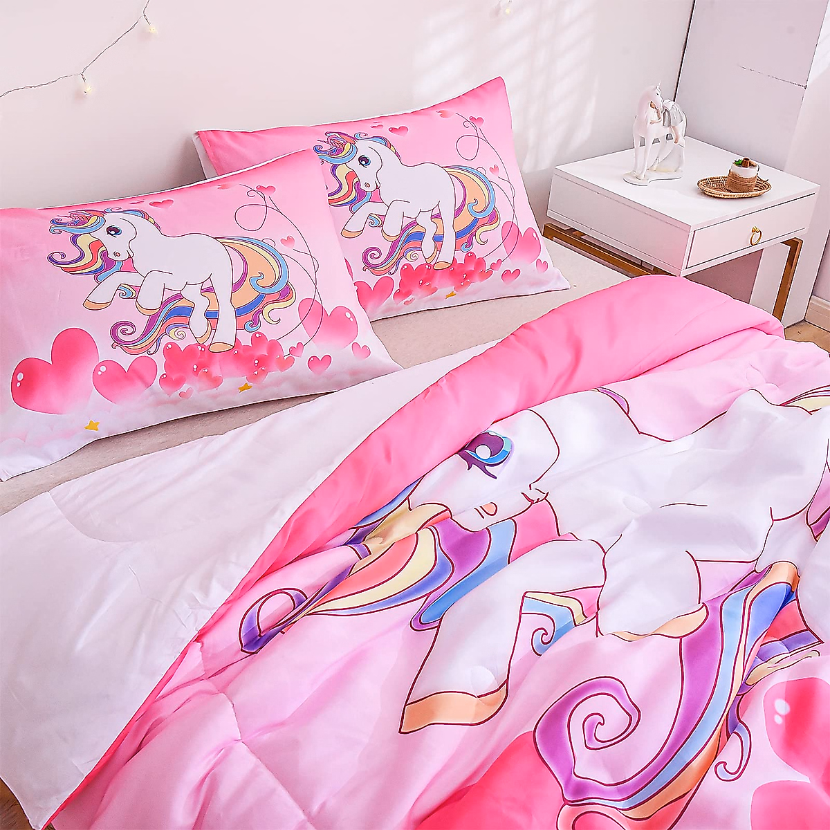 PHANTASIM Unicorn Comforter Set Full All-Season Pink Rainbow Unicorn Bedding Full for Girls 3 Pieces Soft Brushed Microfiber Kids Bedding Set for Girls Boys with 2 Pillowcase