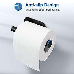 Simtive Adhesive Toilet Paper Holder, No Drilling Stainless Steel Toilet Roll Holder, Stick on Wall for Bathroom and RV, Matte Black