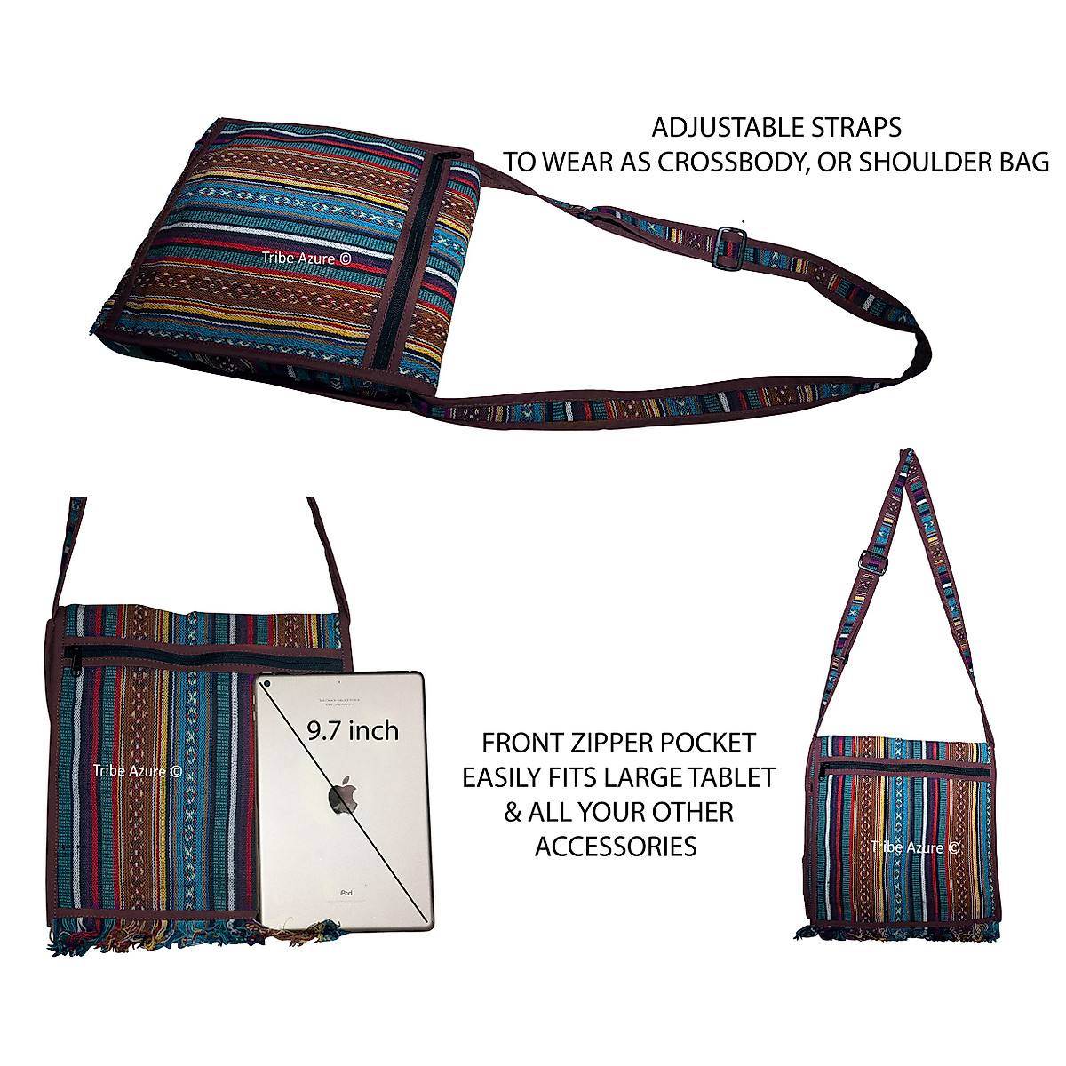 Tribe Azure Woven Adjustable Strap Shoulder Bag Hobo Messenger Women Fashion Handbag Unique Roomy Tassel (Woven Blue)