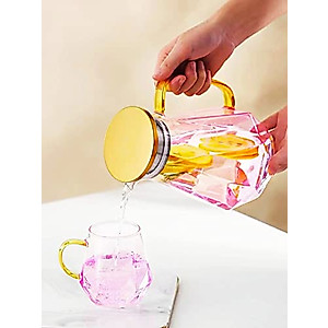 Glass Pitcher, Water Pitcher with Lid and Spout, Glass Water Pitcher And 1 Cleaning Brush，Cold and Hot Water Carafe，Ice Tea Maker for Homemade Juice&Iced Tea (A-2000ML)