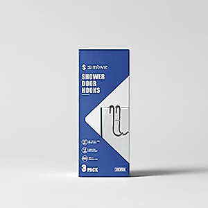 Simtive Shower Door Hooks (3-Pack), Over Door Hooks for Bathroom Frameless Glass Shower Door, Towel Hooks, Shower Squeegee Hooks, Silver