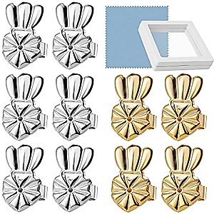 10 Pcs/5 Pairs Earring Backs for Studs, Droopy Ears and Heavy Earring, Upgraded Heavy Earring Support Backs, Tiara Earring Backs to Prevent Drooping, Hypoallergenic Earring Lifters (Silver + Gold)