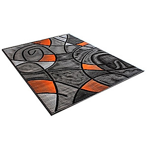 Masada Rugs, Modern Contemporary Area Rug, Orange Grey Black (5 Feet X 7 Feet)