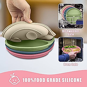 TQONEP 12 Pack Suction Plates for Babies & Toddler,Divided Plate Set,Silicone Suction Cup Plates for Babies with Fork and Spoon，Baby Plates with Suction,Toddler Plate Utensils Set