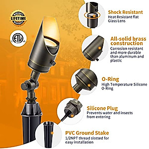 Gardenreet Brass Low Voltage Landscape Spotlights,12V LED Outdoor Landscape Lighting Uplights for Yard, Garden, Patio, House Without MR16 Bulb