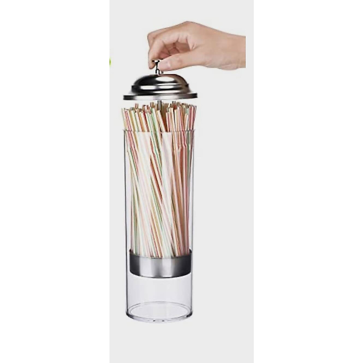 Straw Dispenser for Pencils with Stainless Steel Lid, Clear Acrylic Straw Holder, 100 Striped Plastic Straws