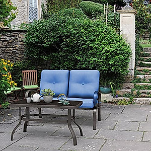 n/a 2PC Patio Love Seat Coffee Table Furniture Set Bench W/Cushions Blue Loveseat Coffee Table