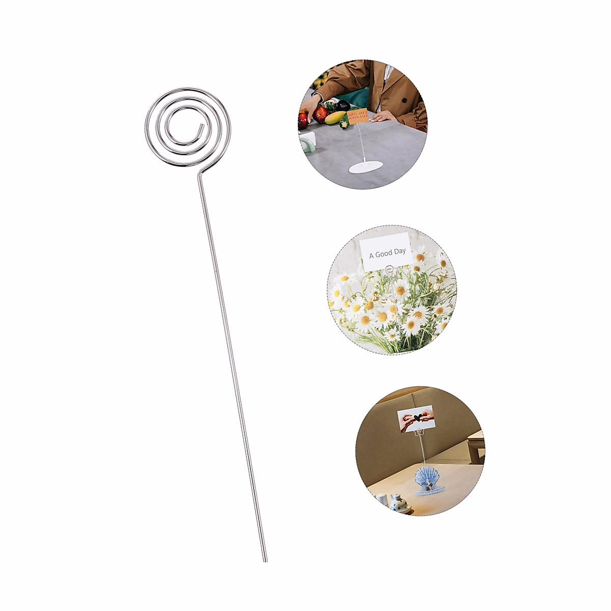 Kisangel 30pcs Silver Decor Holder Clamp Wire Pick Swirl Place Prom Decorations Paper Clip Cake Ring Wedding Birthday Clips Picture Note Table Decorative Bouquet Office for Flower Memo