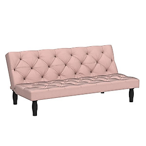 Anwickmak Velvet Convertible Futon Sofa Bed, Mid Century Green Fabric Couch, Sleeper Loveseat with Golden Metal Legs, Couches for Small Spaces (Pink)