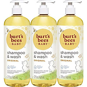 Burt's Bees Baby Shampoo and Wash Set, 2-in-1 Natural Origin Plant Based Formula for Sensitive Skin, Original Fresh Scent, Tear-Free, Paraben Free, Pediatrician Tested, 3 Bottles 63 oz (21 oz 3-Pack)