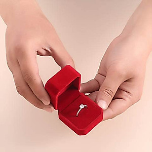 RJ Displays Ring Box for Wedding Valentine Ceremony – 2-Piece Set Red Velvet Ring Box Holds Earrings, Engagement Ring – Protective Ring Display Case for Store Display