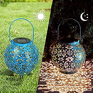 YTREI Solar Led Iron Art Hollow Lantern Light Outdoor Decorative Lighting Handheld Hanging Lamp for Home Garden Yard Pathway